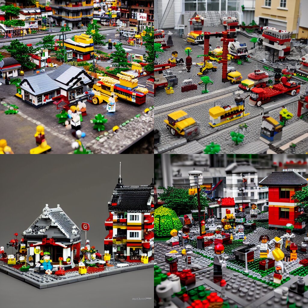 a miniature japanese lego village destroyed by a nuclear bomb, p ...