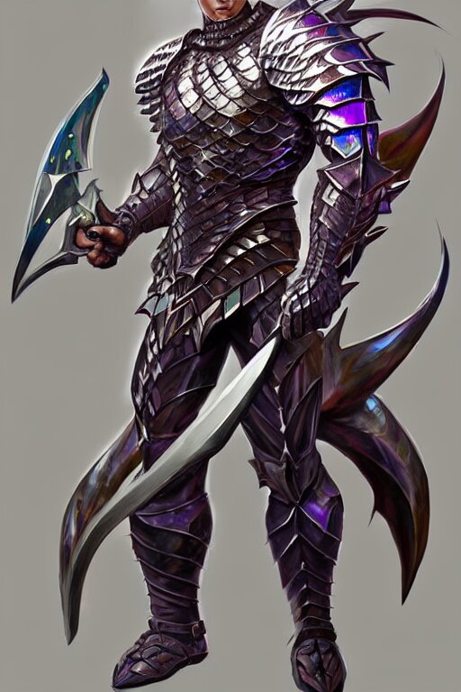 Lexica - Full body character concept art of an anime draconian warrior ...