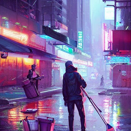 Lexica - Man taking out trash near the crowded street of a cyberpunk ...