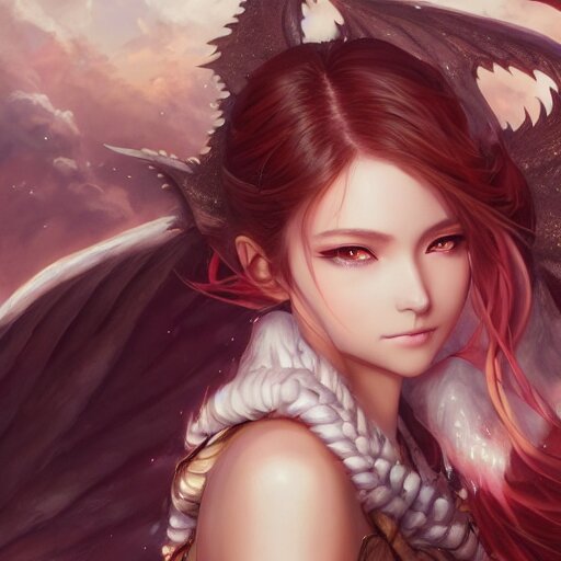 Lexica - An oil painting of a beautiful anime girl with dragon wings ...