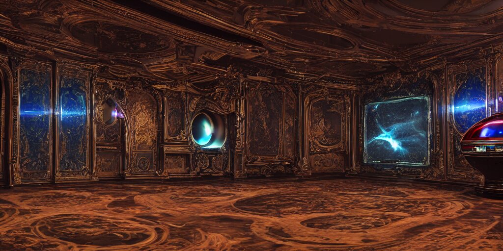 Lexica - A wide shot photorealistic futuristic 3D room with four walls ...