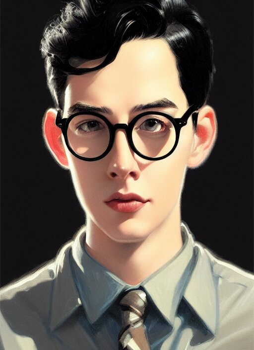 Lexica - Portrait of young dilton doiley, black hair, round glasses, 1 ...