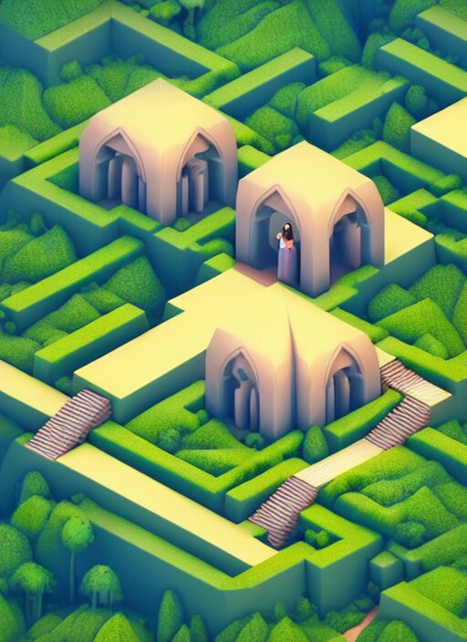 a low poly isometric render of a kerala village in the style of ...