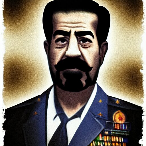 Lexica - Portrait of Saddam Hussein, Baghdad skyline background, washed ...