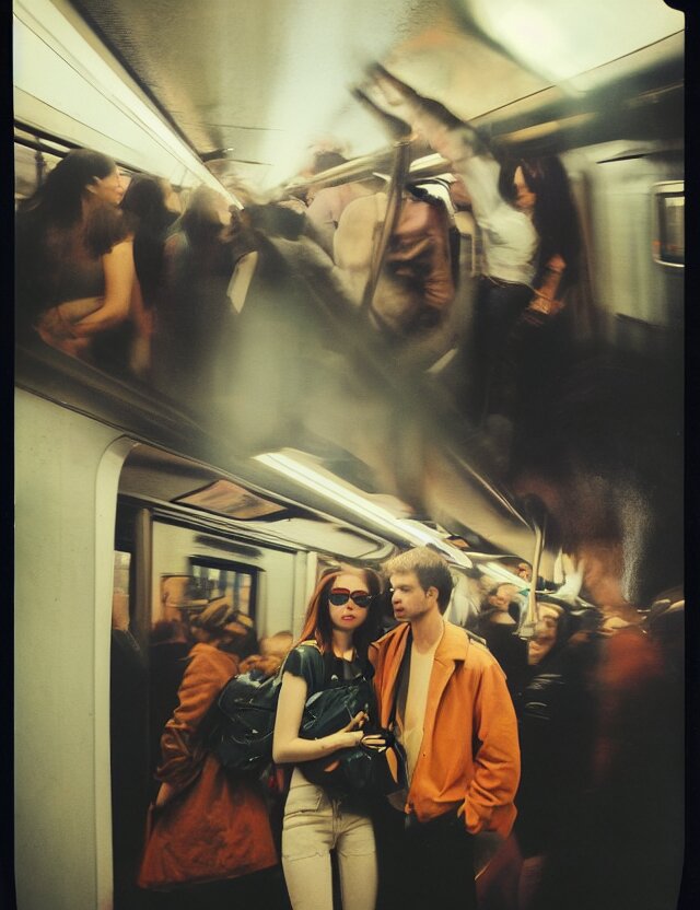 Lexica - Wide angle, polaroid photograph with flash, in nyc subway ...