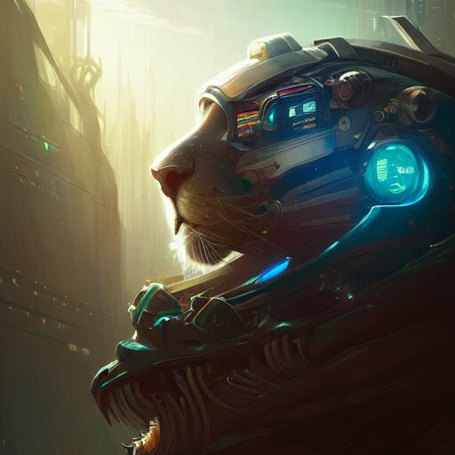 Lexica - Portrait of a cybernetic lion, cyberpunk concept art by pete ...