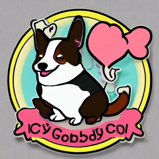 a kawaii chubby goofy cute corgi sitting upright sticker illustr ...