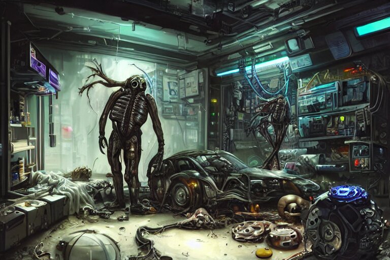 Lexica - Ultra realistic illustration, a hefty damaged cyberpunk mutant ...