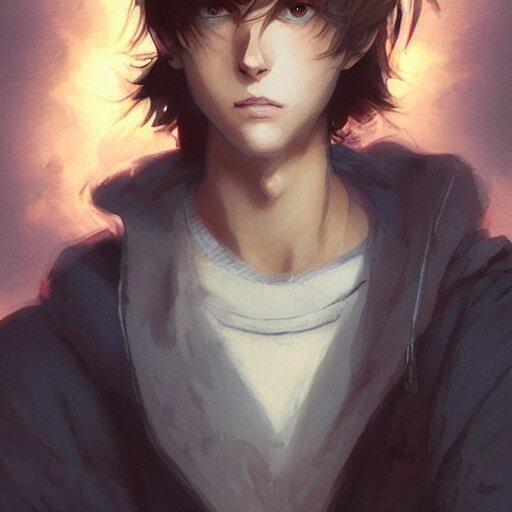 Lexica - Portrait of a feminine teenage boy with brown hair and blue ...