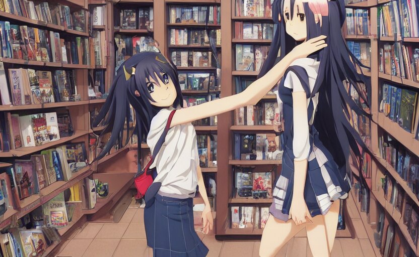 Lexica - One single high school anime girl shopping on a book store. by ...