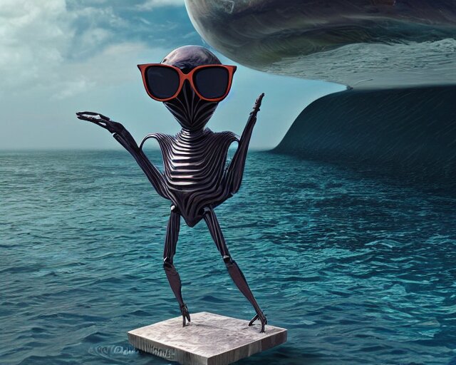 Lexica - A long shot of a giant award winning sculpture of an alien ...