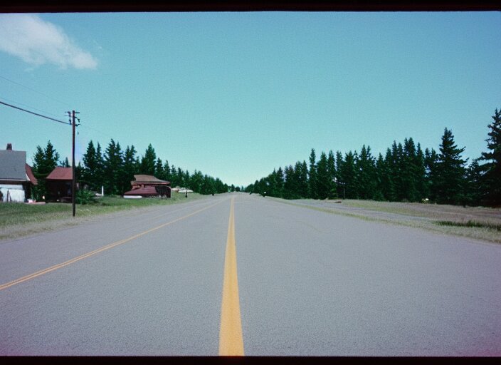 Lexica - A disposable camera picture of an empty street in a small ...