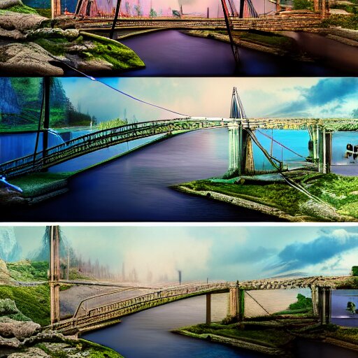 Lexica - A collage of photos of a river and a bridge, a detailed matte painting by bedwyr ...