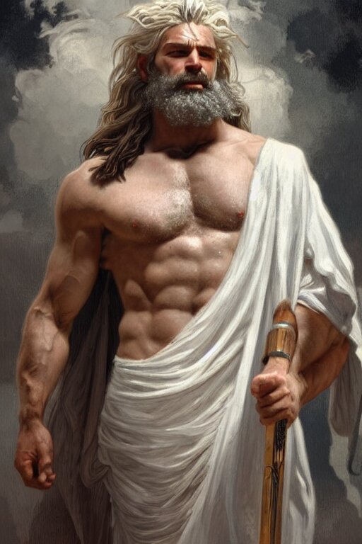 Lexica - Painted portrait of rugged zeus, god of thunder, greek god ...