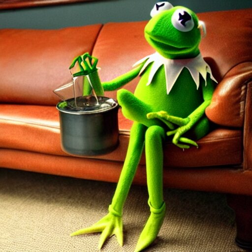 Lexica - Candid photo of kermit the frog sitting on the couch hitting a ...