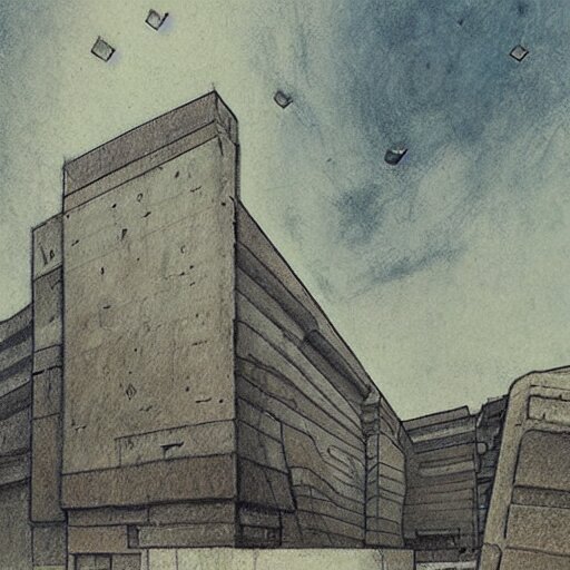 Lexica - A drawing of a building with a sky background, concept art by ...
