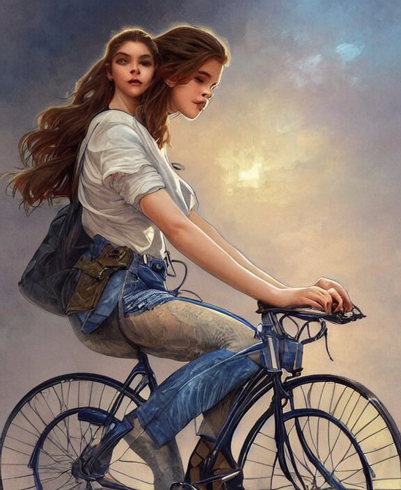 Lexica - Portrait of barbara palvin riding a bicycle in denim shorts ...