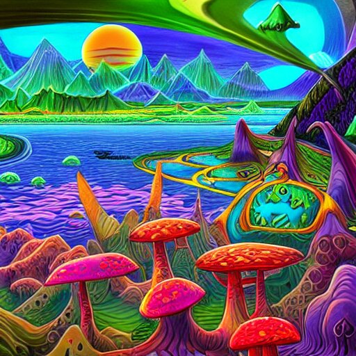 Lexica - Psychedelic mushroom kingdom, dmt, landscape, river, trending ...