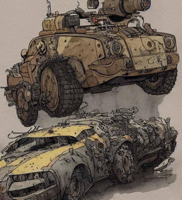 Lexica - A watercolor ink painting of a post - apocalyptic mad max ...