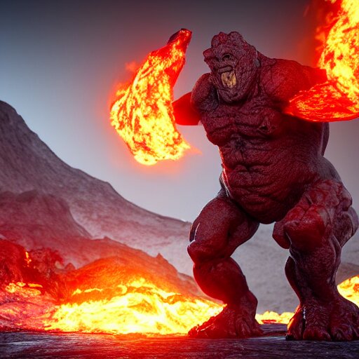 Lexica - A large, muscular, standing, humanoid, lava rock, magma, fire ...