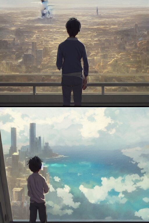 Lexica - A highly detailed matte painting of a man looking out window ...