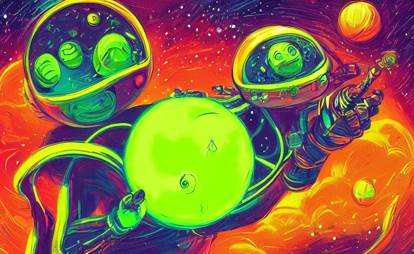 Lexica - Alien tennis ball monsters in space, colorful neon, digital ...