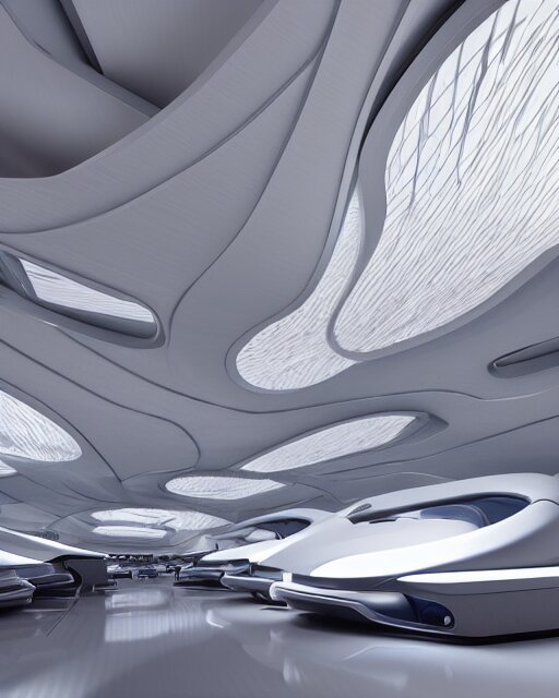 Lexica - Futuristic large exhibition hall designed by Zaha Hadid with ...