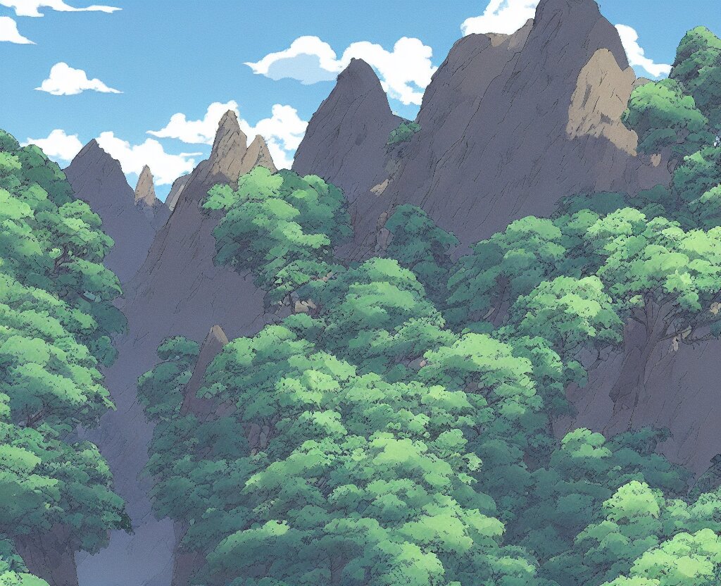 Lexica - A beautiful mountain landscape by studio ghibli