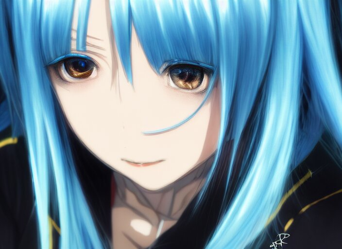 Lexica - Rimuru tempest winking, sky blue straight hair, bangs, with ...