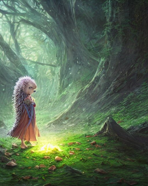Hedgehog magus, gaia, nature, fairy, forest background, magic th ...