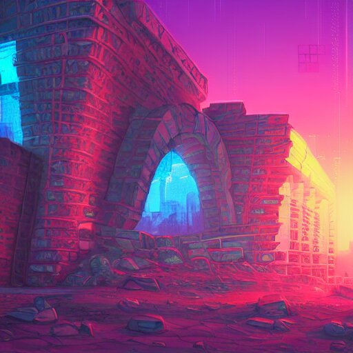 Lexica - Neon ancient ruins, digital art, retrowave art, trending on ...