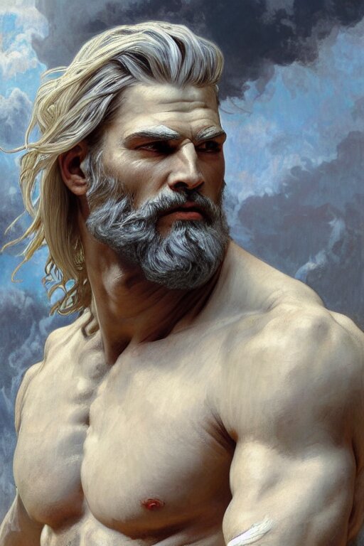 Lexica - Painted portrait of rugged zeus, god of thunder, greek god ...