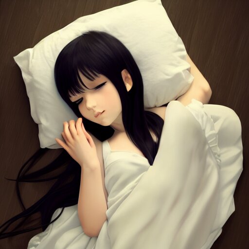 Lexica - Little girl with an long black hair dressed in a simple white ...