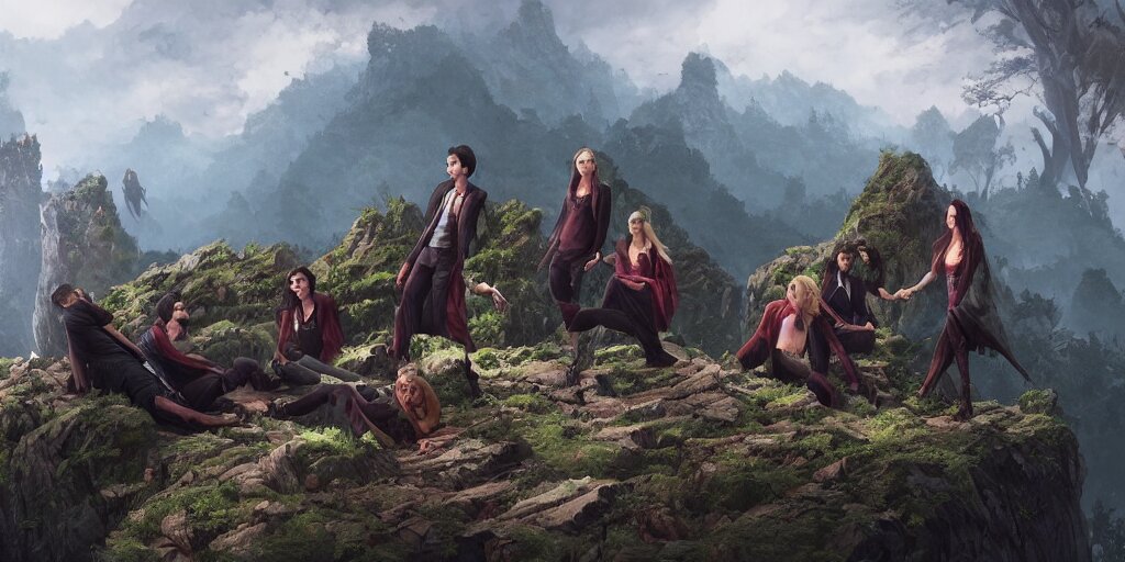 Lexica - Group of vampires chilling on a cliff smoking weed getting ...