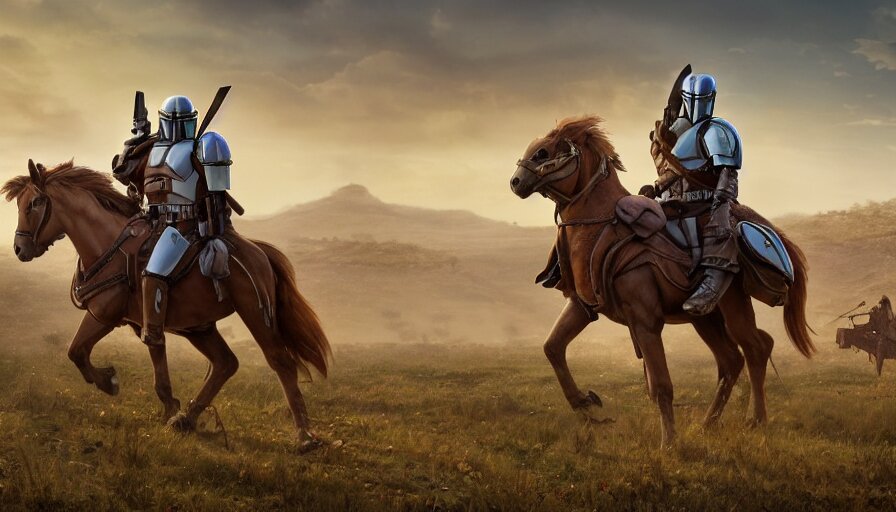 Lexica - Mandalorian riding a horse alone, madagascar with baobabs ...