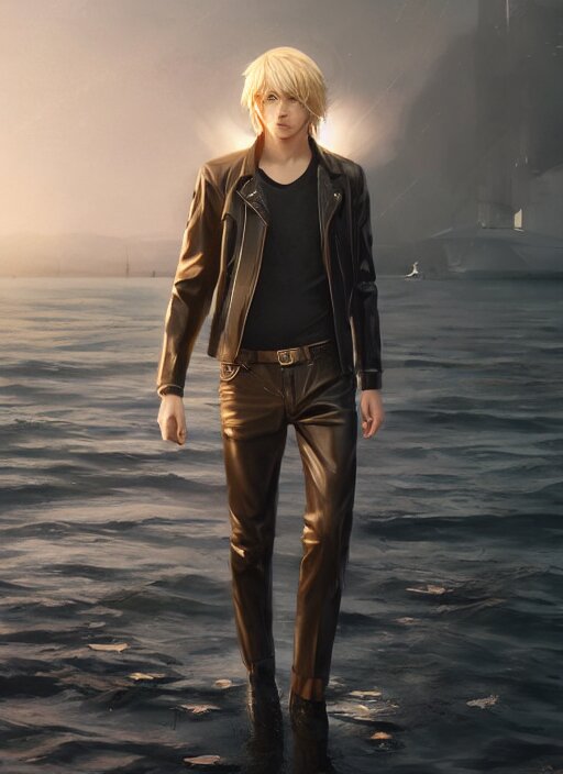 Lexica - Beautiful blonde teenage boy assassin walking on water ...