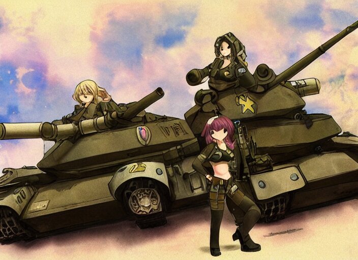 Lexica - Female tank crew posing triumphantly next to their tank, anime ...