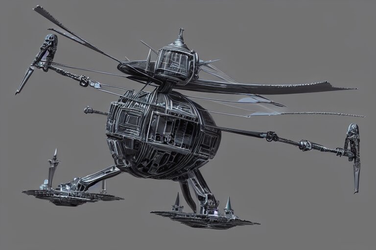 concept art of a futuristic helicopter, in gunmetal grey, extrem ...