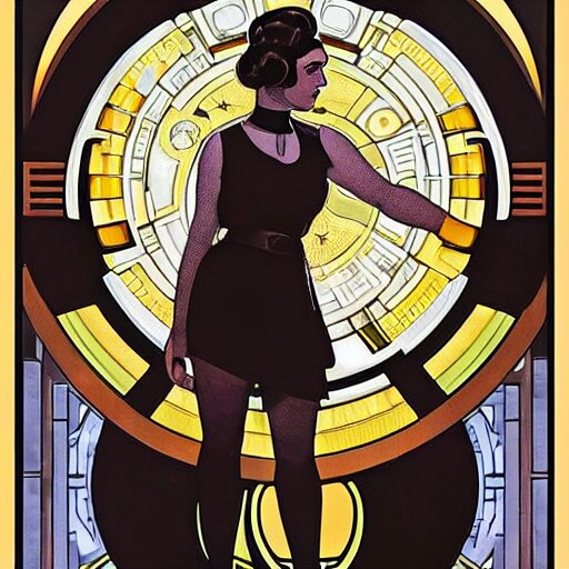 Lexica - Princess leia, 1 9 3 0 s goddess, in front of round, art deco ...