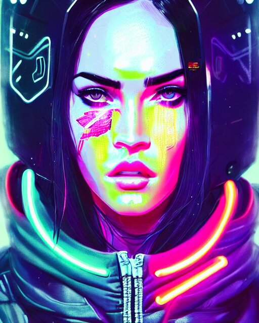 Lexica - Detailed portrait Megan Fox Neon Operator Girl, cyberpunk ...