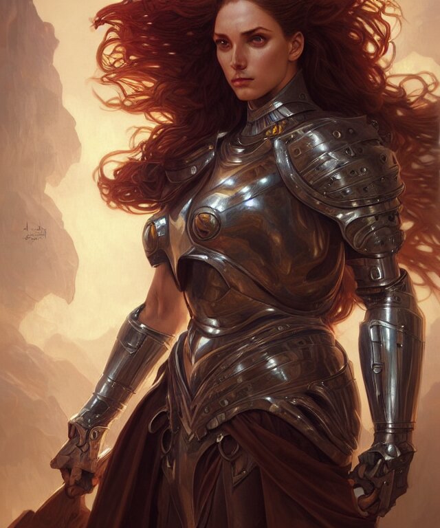 Lexica - Muscular and powerful medieval knight woman portrait, sci-fi ...