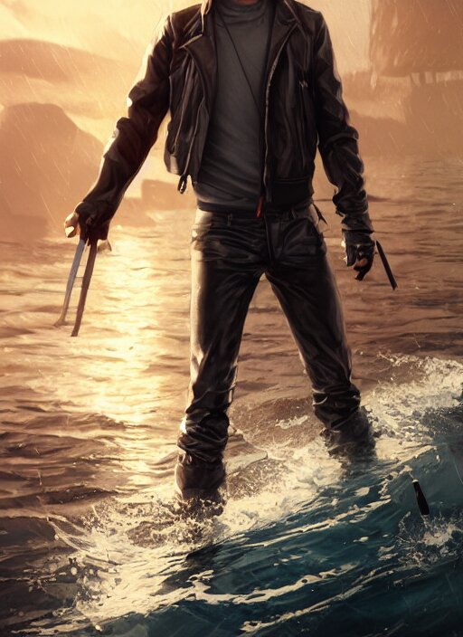 Lexica - Beautiful blonde teenage boy assassin walking on water ...