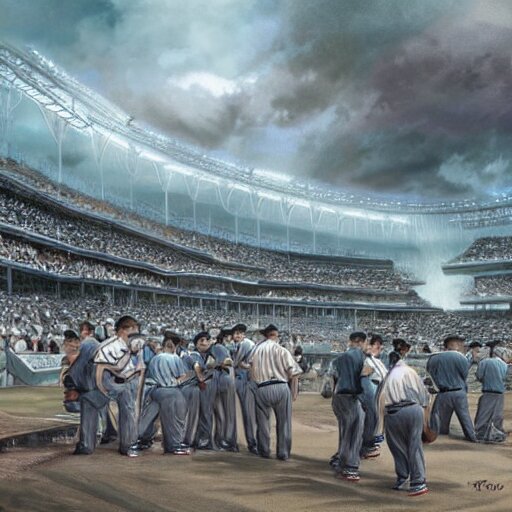 Lexica - Baseball tidal wave over 1940s baseball park, concept art, by ...