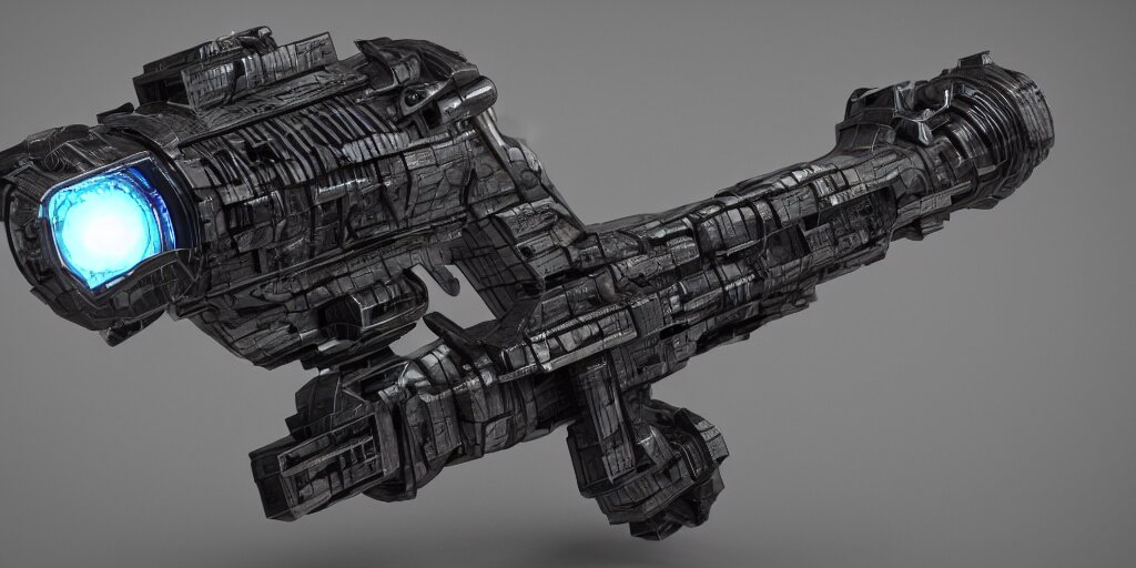 detailed cyber punk 3D ray gun made from DeLorean scrap parts, r ...