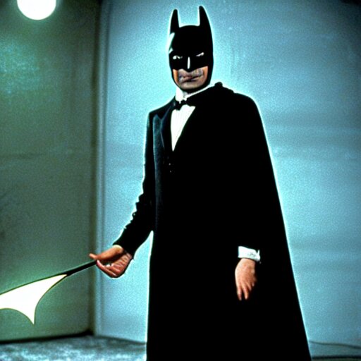 Lexica - Mr. bean as batman 1 9 6 6. movie still. cinematic lighting.