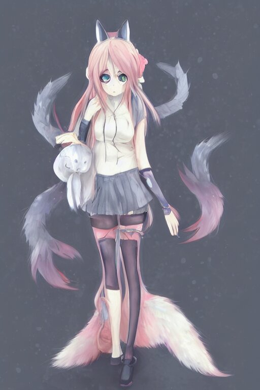 Lexica - An anime girl with fox ears and tail, trending on pixiv, by kawacy
