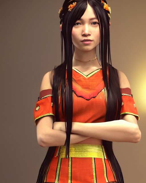 render as a very beautiful daz 3d anime aiko girl, wearing assam ...