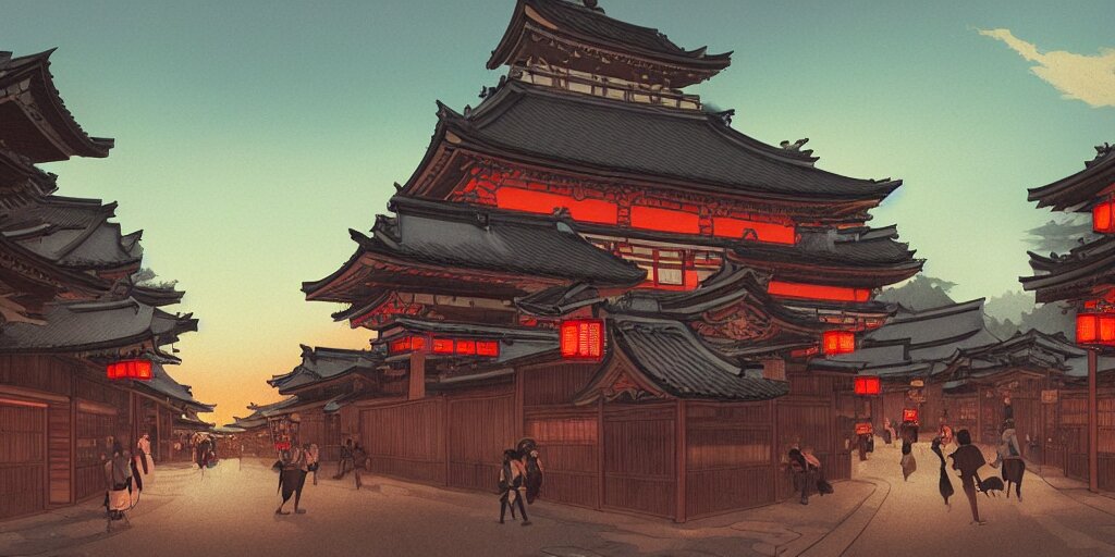 Lexica - Feudal japan tokyo street at dusk, on a postcard ...