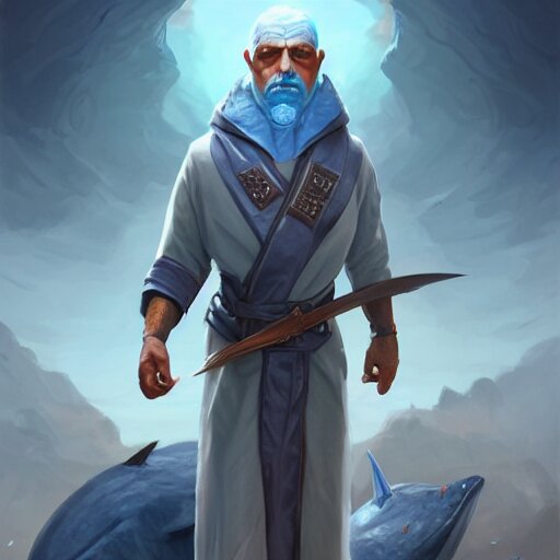 Lexica - Blue-skinned sharklike human wearing robes, naval background ...