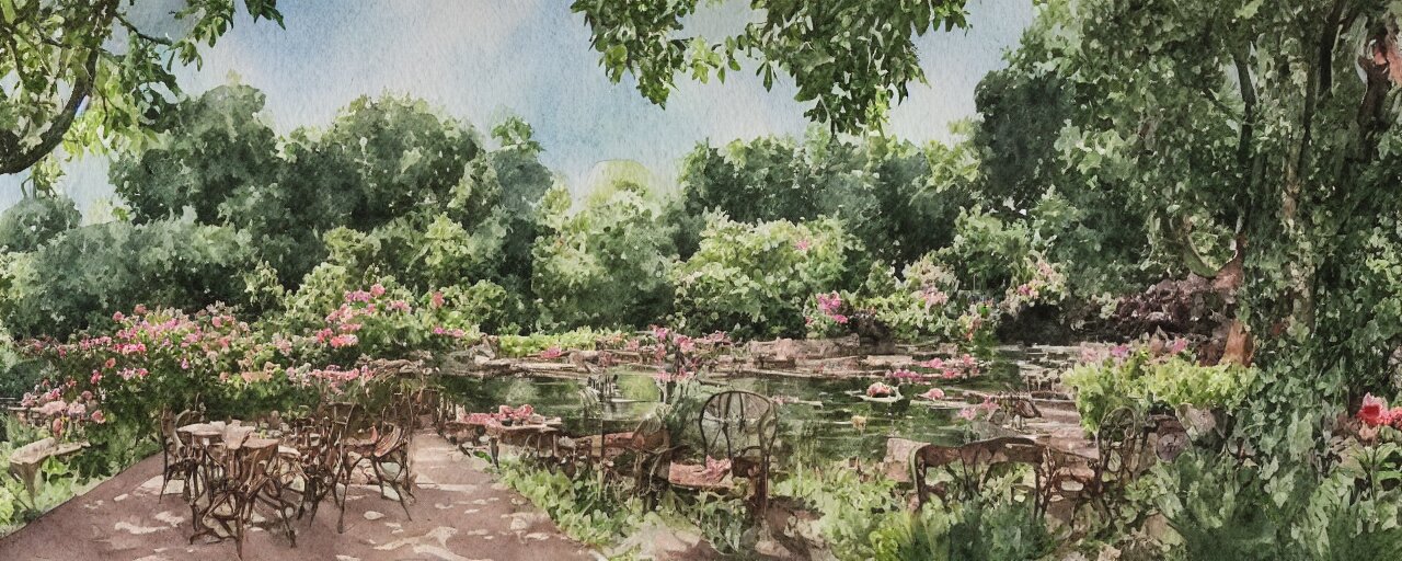 Lexica - Isomeric view, delicate lake in a botanic garden, road ...